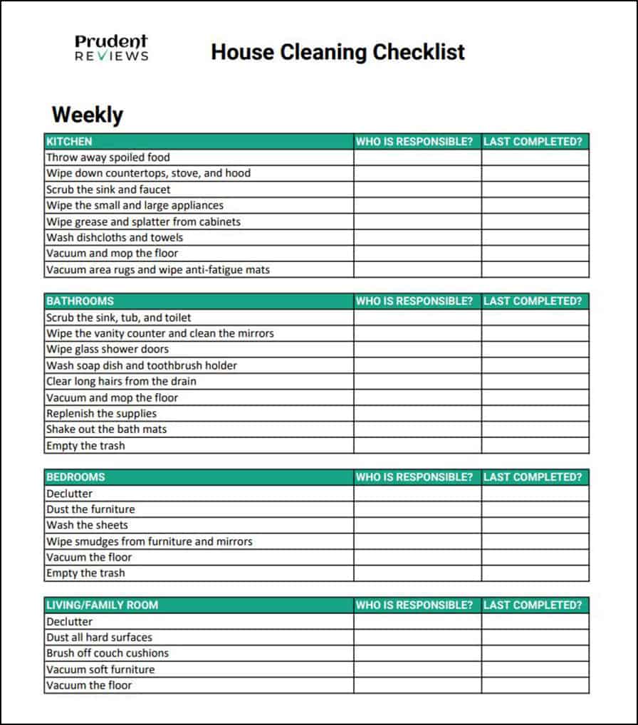 House Cleaning Checklist Printable PDF Prudent Reviews