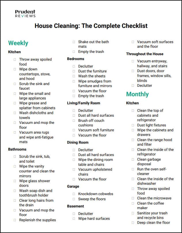 House Cleaning Checklist Printable PDF Prudent Reviews
